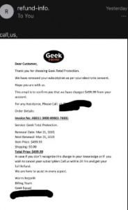 Geek Squad Renewal Scam Email 2022: SCAM! Beware!!