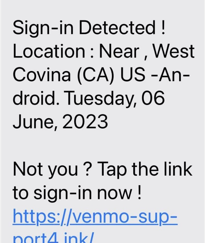 Venmo Text Scam Sign In Attempt: Scam Message With Link. Beware!!