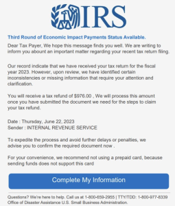 IRS Email Scam 2023: "Third Round of Economic Impact Payment Status"